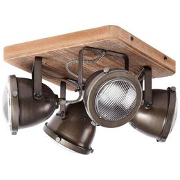 Brilliant Deckenstrahler &raquo;Carmen Wood&laquo; GU10 1 Stk. Spotplatte 4flg burned steel/holz braun 4, H: 17,5cm, 1 Stk.