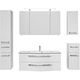 Badm&ouml;bel-Set &raquo;Serie 4005, vormontiert, Glaswaschbecken, Spiegelschrank&laquo; Set, 6 Stk. tlg. wei&szlig; Holzwerkstoff Einheitsgr&ouml;&szlig;e