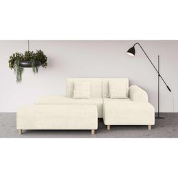 OTTO home Ecksofa &raquo;Suyala&laquo; L-Form mit Hocker beige 100% Polyester B/H/T: 258cm x 85cm x 168cm, Chenilleoptik, Recamiere rechts,mit Hocker