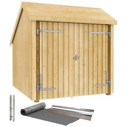 Plus Gartenhaus Fahrradunterstand mit Doppelt&uuml;r, Dachpappe/Aluleisten/H-Pfostenf&uuml;&szlig;e beige Holzwerkstoff Einheitsgr&ouml;&szlig;e