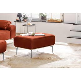 W.Schillig Polsterhocker &raquo;run&laquo; mit elegantem Holzsockel, F&uuml;&szlig;e in Silber matt, Breite 75 cm orange Longlife Xtra-Leder Z73: Naturwalkleder der 