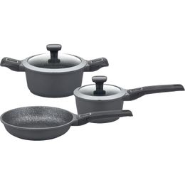 GSW Topf-Set &raquo;Easy Click&laquo; Set, 1x Kochtopf &Oslash; 20 cm, 1x Stielkasserolle &Oslash; 16 cm, 1x Bratpfanne &Oslash; 24 cm, 5 Stk. tlg. Aluminiumguss schwarz Einheitsgr&ouml;&szlig;e