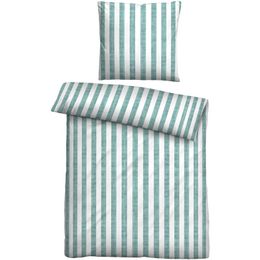 Biberna Bettw&auml;sche &raquo;22644&laquo; 2 absolut b&uuml;gelfrei, 100% Baumwolle, mit Rei&szlig;verschluss, ganzj&auml;hrig gr&uuml;n Soft-Seersucker, Obermaterial: 100% Baumwolle B/L: 155cm x