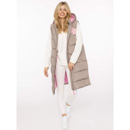 Zwillingsherz Damen Longweste &raquo;&bdquo;ZH Patch&ldquo;&laquo; mit Kapuze, Rei&szlig;verschluss an Front und Seiten, Taschen, Aufn&auml;her beige XXL