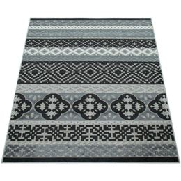 Paco Home Teppich &raquo;Charleroi 491&laquo; rechteckig 3 mm H&ouml;he 3D-Design, In- und Outdoor geeignet, Wohnzimmer schwarz Polypropylen B : 80cm 1 Stk., 3mm, L: 150cm