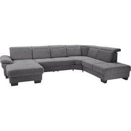OTTO home Wohnlandschaft &raquo;Cornwall U-Form&laquo; inkl. Sitztiefenverstellung, wahlweise mit Schlaffunktion grau Struktur fein (100% Polyester);Luxus-