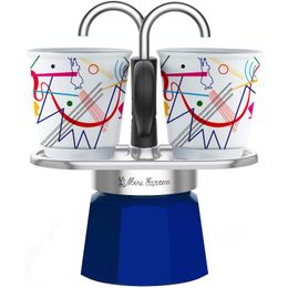 Bialetti Espressokocher &raquo;Mini Express Kandinsky&laquo; 0,09 l Kaffeekanne (1 Espressokocher + 2 Espressobecher, 90 ml) blau 0,09 l, 2