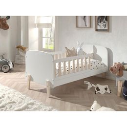 Vipack Kinderbett &raquo;Kiddy, inkl. Rolllattenrost, niedrige Einstiegsh&ouml;he, stabil gebaut&laquo; B/H/T ca. 147x68x77cm, MDF wei&szlig; lackiert, F&uuml;&szlig;e und Sprossen Kiefer, 