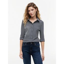 Tommy Hilfiger Damen Langarmbluse &raquo;SLIM PIQUE&laquo; Baumwollmischung, slim fit schwarz-wei&szlig; S (36/38)