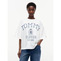 Tommy Hilfiger Damen Kurzarmshirt &raquo;VARSITY CREST RLX SS T-SHIRT&laquo; Baumwolle, relaxed fit, Logoprint wei&szlig; L (42/44)