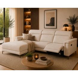 OTTO home Ecksofa &raquo;LUND, Struktur-Bezug, L-Form, 261cm, man. /elektr. Relaxfunktion&laquo; auch mit USB A/C-Anschluss sowie Kopfteilverstellung beige 