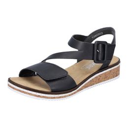 Rieker Damen Riemchensandale Sommerschuh, Sandalette, Keilabsatz, mit asymmetrischem Riemchen schwarz 36