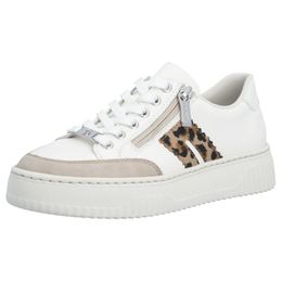 Rieker Damen Plateausneaker Halbschuh, Schn&uuml;rschuh, Casual-Sneaker mit leo-Besatz beige 37