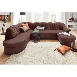 DOMO collection Wohnlandschaft &raquo;ELVA 293x180x84 cm, elegante R&uuml;ckensteppung, U-Form&laquo; whlw. mit Bettfunktion und Federkern braun (gepr&auml;gte) Luxus-