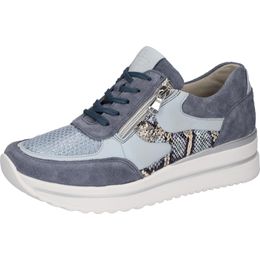 Waldl&auml;ufer WALDL&Auml;UFER Damen Schn&uuml;rschuh "K-Luana-Soft", Gr. 8, blau, Nappaleder, Nubukleder, Textil, Veloursleder, Reptilienpr&auml;gung, kontrastfarbene Details,