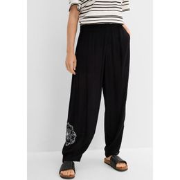 bonprix Damen bonprix Haremshose aus Viskose, lockere Passform, mit Mandala-Print, Casual Stil schwarz 54, N-Gr