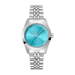 DKNY Damen DKNY Quarzuhr &raquo;Parsons Logo&laquo; Armbanduhr, Damenuhr, Edelstahlarmband, analog blau Einheitsgr&ouml;&szlig;e