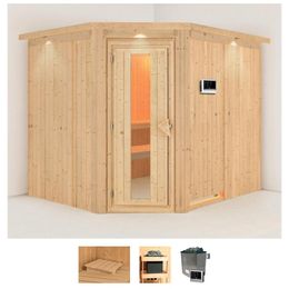 Karibu Sauna &raquo;Marit&laquo; Set, Ofen 9 KW externe Strg easy beige Saunaofen, externe Steuerung, 9 kW