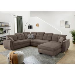 Jockenh&ouml;fer Wohnlandschaft &raquo;Livorno U-Form, B: 354 cm&laquo; mit Schlaffunktion, Bettkasten, Kopfteilverstellung & Zierkissen braun Luxus-Mocrofaser in Lederoptik (100%