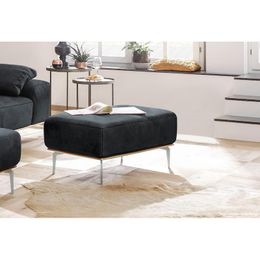 W.Schillig Polsterhocker &raquo;run&laquo; mit elegantem Holzsockel, F&uuml;&szlig;e in Chrom gl&auml;nzend, Breite 75 cm schwarz Longlife Xtra-Leder Z73: Naturwalkleder der 