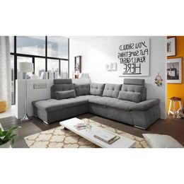 ED EXCITING DESIGN Ecksofa &raquo;Nalo L-Form&laquo; mit Bettfunktion, Armteilverstellung, Kopfst&uuml;tzen & 2 Nierenkissen grau 95% Polyester, 5% Nylon B/H/T: 260cm 
