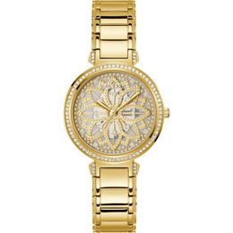 Guess Damen Quarzuhr &raquo;LILY&laquo; Armbanduhr, Damenuhr, analog, Kristallsteine, Edelstahlarmband gold Einheitsgr&ouml;&szlig;e
