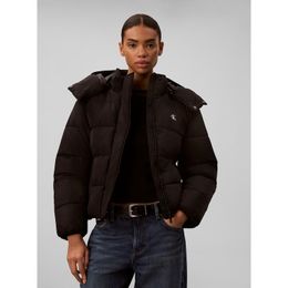 Calvin Klein Jeans Damen Steppjacke mit Kapuze abnehmbare Kapuze, kurze Form, verdeckter Rei&szlig;verschluss schwarz S