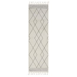 MyFlair Hochflor-L&auml;ufer &raquo;Moroccan Design&laquo; rechteckig 24 mm H&ouml;he modern, marokkanisches Design, Rauten Muster, weich, mit Fransen grau Polyester, Polypropylen 