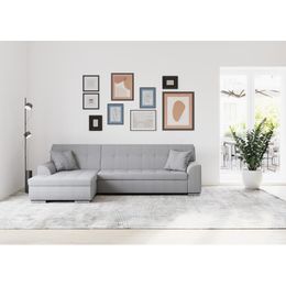 DOMO collection Ecksofa &raquo;TREVISO viele Bez&uuml;ge, auch in Cord, L-Form, 267x178 cm&laquo; wahlw. mit Bettfunktion, inkl. Zierkissen, Unser Dauertiefpreis grau 
