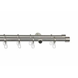 Garesa Gardinenstange &raquo;CHAPEAU&laquo; &Oslash; 20 mm 2 l&auml;ufig-l&auml;ufig Wunschma&szlig;l&auml;nge Vorhanggarnitur, mit Ringe und Haken, verl&auml;ngerbar, edelstahl optik silber 