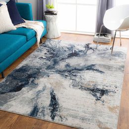 Teppich &raquo;NEW YORK&laquo; rechteckig 10 mm H&ouml;he Moderner Designerteppich in Marmor Optik, Kurzflor Wohnzimmerteppich blau Kunstfaser, Polyester B : 160cm 1 