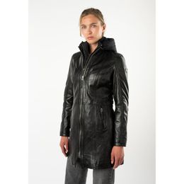 Mauritius Damen Ledermantel &raquo;MWMabel&laquo; mit Stehkragen & abnehmbarer Kapuze schwarz 4XL (48) Trachtenmode