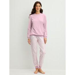 Calida Damen Calida Schlafanzug &raquo;Blooming Nights&laquo; 2 Rundhalsausschnitt, lang&auml;rmelig, Baumwolle rosa M (44/46)