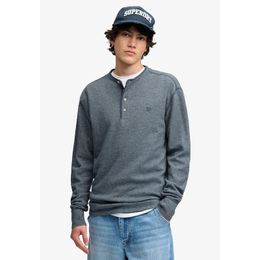 Superdry Herren Langarmshirt &raquo;MINI SLUB WAFFLE LS GRANDAD&laquo; lockere Passform, mit Rundhalsausschnitt, aus Baumwolle grau S