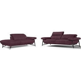 Egoitaliano Sofa &raquo;Anais, Design mit hohem Sitzkomfort, Fu&szlig;farbe schattengrau&laquo; Set, Kopfteil verstellbar, Luxus-Microfaser, plum lila Luxus-Microfaser, Ottomane 