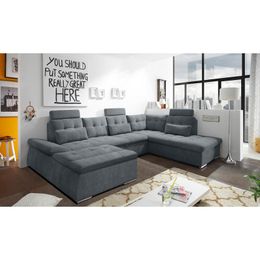 ED EXCITING DESIGN Wohnlandschaft &raquo;Nalo U-Form mit Bettfunktion, Bettkasten&laquo; Armteilverstellung, Kopfst&uuml;tzen & 3 Nierenkissen grau 95% Polyester, 5% 