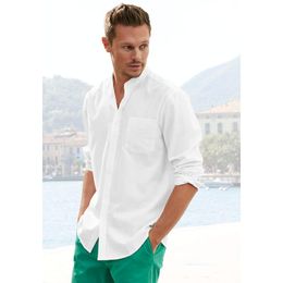 H.I.S. H.I.S Herren Langarmhemd Regular Fit, Stehkragenhemd mit Brusttasche, reine Baumwolle wei&szlig; L (41/42), N-Gr