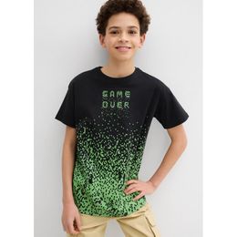 bonprix Jungen bonprix T-Shirt aus reiner Baumwolle, mit auff&auml;lligem Gamer Print, Kurzarm-Design gr&uuml;n 128/134