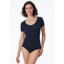 Schiesser Damen T-Shirt &raquo;Natursch&ouml;nheit&laquo; mit V-Ausschnitt, kurzem Arm, Feinripp-Qualit&auml;t blau 36