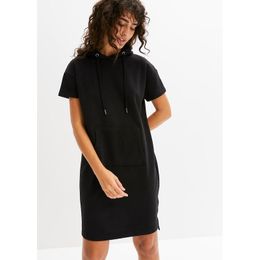 bonprix Damen bonprix Sweatkleid aus Baumwolle, Loose fit, mit Kapuze, mit Kangaroo-Tasche, Kurzarm schwarz 36/38 (S), N-Gr