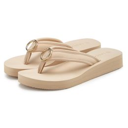 Lascana Damen Lascana Badezehentrenner &raquo;Sandale, Badeschuh, Pantolette, Badelatsche, Flip Flop, Sommerschuh,&laquo; Zehentrenner mit Ringapplikation "Italy"