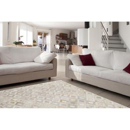 Kayoom Teppich &raquo;Spark 110&laquo; rechteckig 8 mm H&ouml;he 100% Leder, metallische Effekte, handgen&auml;htes Unikat wei&szlig; Rindsleder B : 160cm 1 Stk., 8mm, L: 230cm