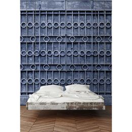 Livingwalls living walls Vliestapete &raquo;Industrietapete Gitteroptik Blau Grau Stahl modern&laquo; matt glatt Vlies B/L: 2,7m x 4m, Rollen: 1