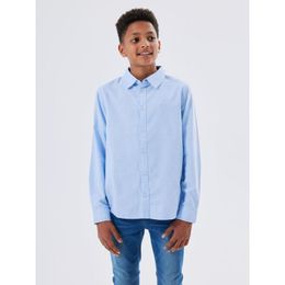 name it Jungen Langarmhemd &raquo;NKMNEWSA f&uuml;r Jungen mit Knopfleiste und Baumwollkomfort&laquo; unifarben, casual, regular fit, Baumwolle, Hemdkragen blau 158 (