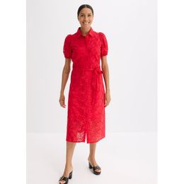 bonprix Damen bonprix Blusenkleid aus reiner Baumwolle, mit Lochstickerei rot 40, N-Gr