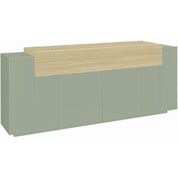 Home Affaire Sideboard &raquo;Coro, Kommode, Schrank, Kredenz, grifflos mit Einlegeb&ouml;den&laquo; 1 Klappe,4 T&uuml;ren, Doppeltiefe, B/T/H 200x45x85,6cm B/H/T: 200cm x 