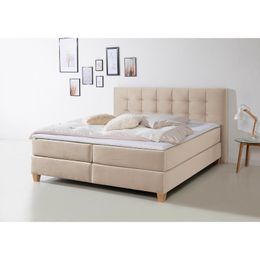 Home Affaire Boxspringbett &raquo;Moulay&laquo; inkl. Topper, in 3 H&auml;rtegraden, TFK auch in H&auml;rtegrad 4 beige Samtstoff, Liegefl&auml;che B/L: 160cm x 200cm Betth&ouml;he: 