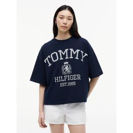 Tommy Hilfiger Damen Kurzarmshirt &raquo;VARSITY CREST RLX SS T-SHIRT&laquo; Baumwolle, relaxed fit, Logoprint blau XS (34)