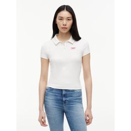 Tommy Jeans Damen Poloshirt &raquo;TJW SLIM RIB SCRIPT POLO&laquo; Baumwollmischung, slim fit, figurbetont, in gerippter Struktur wei&szlig; L (42/44)