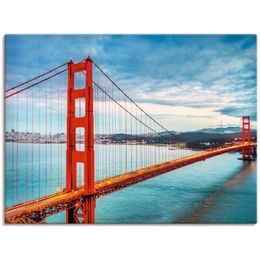 Artland Leinwandbild &raquo;Golden Gate Bridge&laquo; Br&uuml;cken 1 Stk. tlg. auf Holzrahmen gespannt blau B/H/T: 60cm x 45cm, Leinwandbild Br&uuml;cken, 1 Stk.